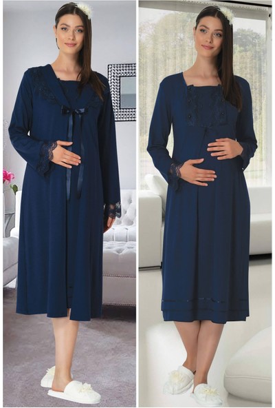 Carpediem L.r. 1514 Lacivert Sabahlıklı Lohusa Gecelik Takımı Carpediem L.r. 1514 Lacivert Sabahlıklı Lohusa Gecelik Takımı