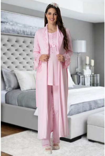 Mecit 5416 Pembe Uzun Sabahlıklı Lohusa Pjama Takımı