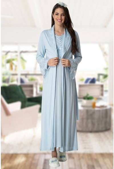 Mecit 5417 Mavi Uzun Sabahlıklı Lohusa Gecelik Takımı Mecit 5417 Mavi Uzun Sabahlıklı Lohusa Gecelik Takımı