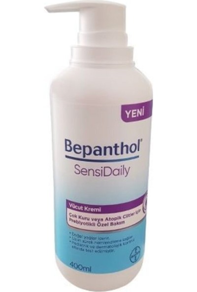 Bepanthol Sensidaily Pompalı Vücut Kremi 400 ml l Çok Kuru veya Atopik Ciltler İçin Prebiyotikli Özel Formül Bepanthol Sensidaily Pompalı Vücut Kremi 400 ml l Çok Kuru veya Atopik Ciltler İçin Prebiyotikli Özel Formül