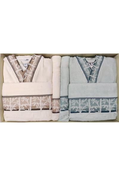 Özdilek Bornoz Seti Bambu Sunset Krem Mint Özdilek Bornoz Seti Bambu Sunset Krem Mint