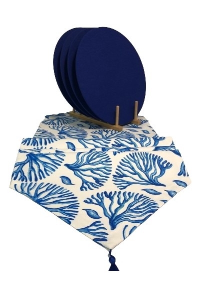 Desenİzmir Amerikan Servis 4'lü Supla ve Runner Örtü Seti Mavi Mercan Serisi Desenİzmir Amerikan Servis 4'lü Supla ve Runner Örtü Seti Mavi Mercan Serisi