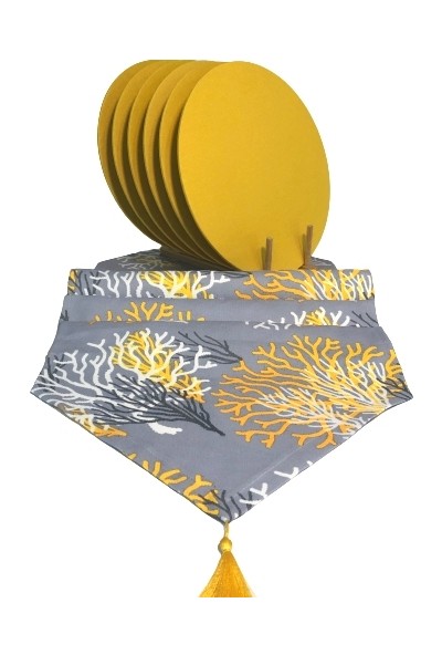 Desenİzmir Amerikan Servis 6'lı Supla ve Runner Örtü Seti Sarı Mercan Serisi Desenİzmir Amerikan Servis 6'lı Supla ve Runner Örtü Seti Sarı Mercan Serisi