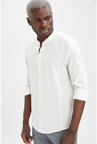 Defacto Modern Fit Hakim Yaka Uzun Kollu Keten Gömlek N6491AZ21SM