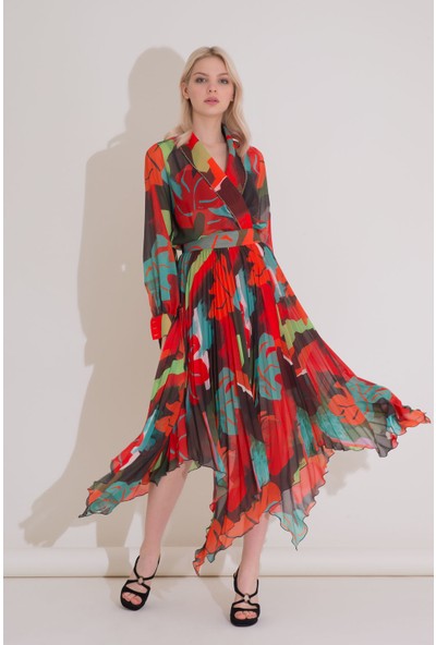 GIZIA Karışık Renkli Etek Ucu Dilimli Kesim Şifon Etek