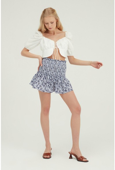 Quzu Desenli Gipeli Fırfırlı Mini Etek Mor Quzu Desenli Gipeli Fırfırlı Mini Etek Mor