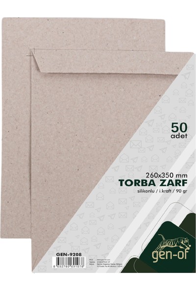 Gen-Of Torba Zarf Kraft Silikonlu 90 gr 26 x 35 cm 50'li Gen-Of Torba Zarf Kraft Silikonlu 90 gr 26 x 35 cm 50'li
