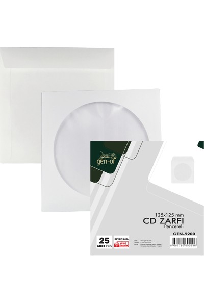 Gen-Of Pencereli CD Zarfı Beyaz Tutkallı 80 gr 100'LÜ Gen-Of Pencereli CD Zarfı Beyaz Tutkallı 80 gr 100'LÜ
