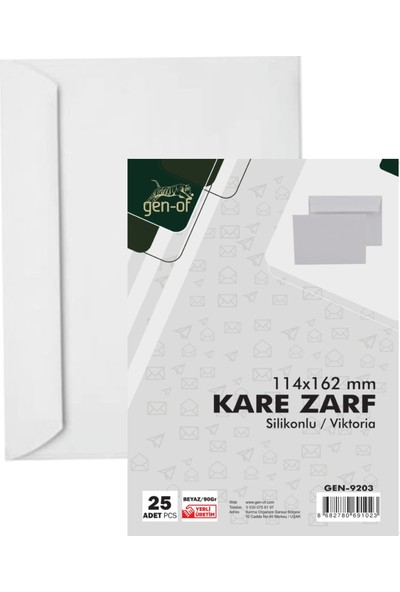 Gen-Of Kare Beyaz Mektup Zarfı Silikonlu 90 gr 114 x 162 mm 500'LÜ Gen-Of Kare Beyaz Mektup Zarfı Silikonlu 90 gr 114 x 162 mm 500'LÜ