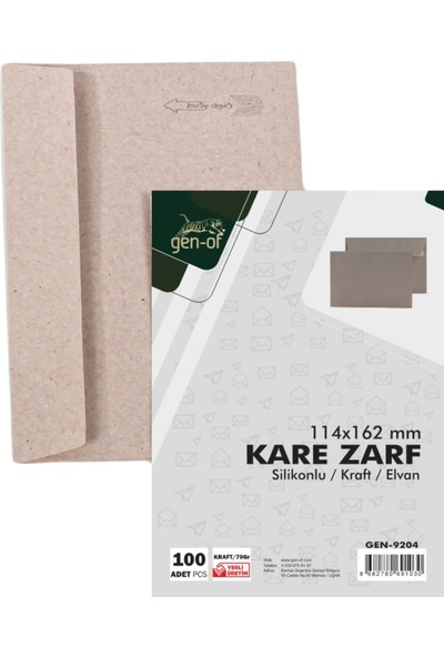 Gen-Of Kraft Kare Mektup Zarfı Silikonlu 70 gr 114 x 162 mm 100 Lü