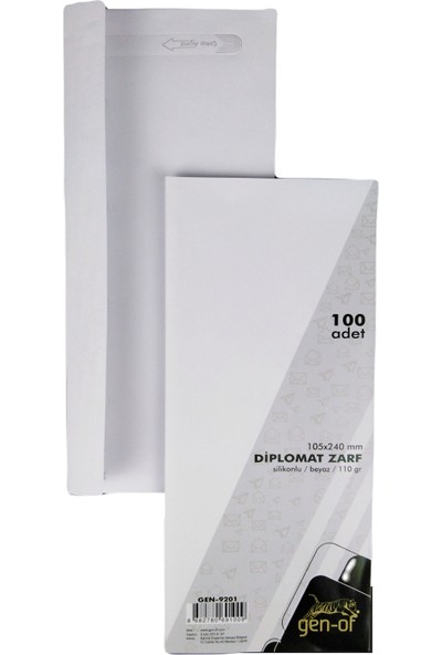 Gen-Of Penceresiz Diplomat Zarf Silikonlu 105 x 240 mm 110 gr 500'LÜ Beyaz Gen-Of Penceresiz Diplomat Zarf Silikonlu 105 x 240 mm 110 gr 500'LÜ Beyaz