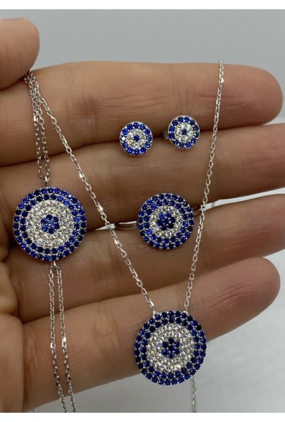 Gülüş Gümüş Sosyete Gözü Dörtlü Takı Seti Nazar