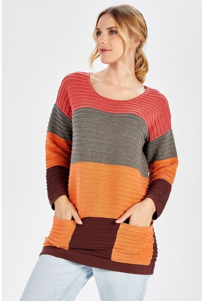 Peraluna Cepli Çok Renkli Kadın Triko Tunik