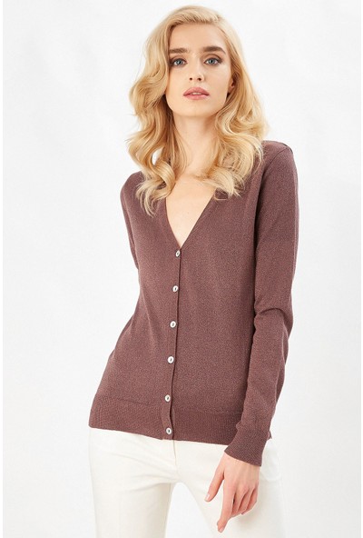 Peraluna Pastel Mor Simli Kadın Triko Hırka