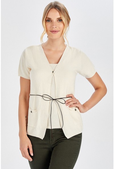 Peraluna %100 Pamuk Bej Renk Pike Örgü Twin Triko Set