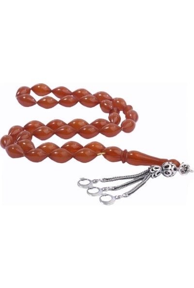 Som Gümüş & Tesbih 925 Ayar Gümüş Ay Yıldız Püsküllü Ateş Kehribar Tesbih