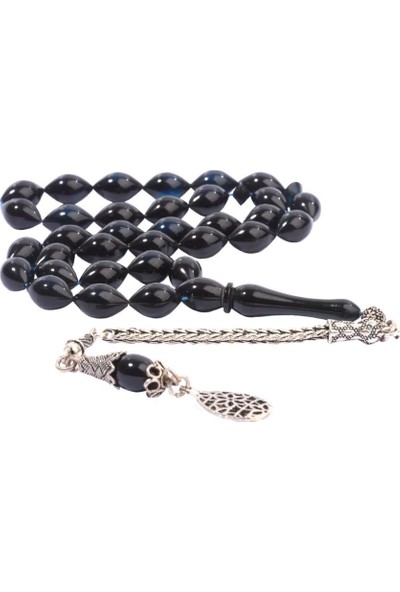 Som Gümüş & Tesbih 925 Ayar Gümüş Püsküllü Ateş Kehribar Tesbih