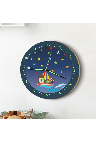 DekorLoft Fosforlu Gece Parlayan Çocuk Odası Duvar Saati Şirin Denizciler DekorLoft Fosforlu Gece Parlayan Çocuk Odası Duvar Saati Şirin Denizciler