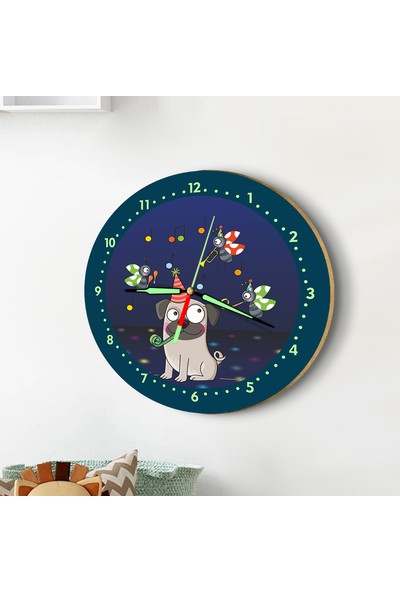 DekorLoft Fosforlu Gece Parlayan Çocuk Odası Duvar Saati Neşeli Köpek DekorLoft Fosforlu Gece Parlayan Çocuk Odası Duvar Saati Neşeli Köpek