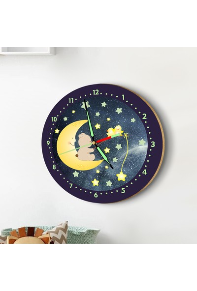 DekorLoft Fosforlu Gece Parlayan Çocuk Odası Duvar Saati Aydede ve Ayıcık Iyi Geceler DekorLoft Fosforlu Gece Parlayan Çocuk Odası Duvar Saati Aydede ve Ayıcık Iyi Geceler