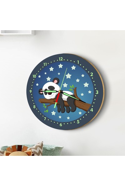 DekorLoft Fosforlu Gece Parlayan Çocuk Odası Duvar Saati Uykucu Panda Iyi Geceler DekorLoft Fosforlu Gece Parlayan Çocuk Odası Duvar Saati Uykucu Panda Iyi Geceler