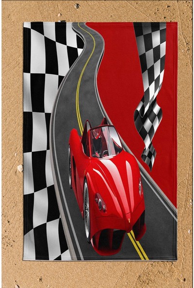 Osso Kırmızı Yarış Arabalı 3D Desenli Banyo & Plaj Havlusu