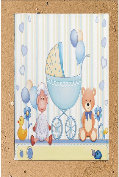 Osso Mavi Beşik Ayılı Kuzulu 3D Desenli Banyo & Plaj Havlusu