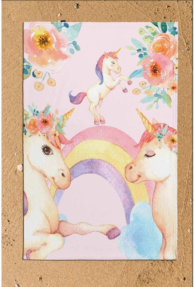 Osso Pembe Unicorn Atlar Çiçekler Kız 3D Desenli Banyo & Plaj Havlusu Osso Pembe Unicorn Atlar Çiçekler Kız 3D Desenli Banyo & Plaj Havlusu