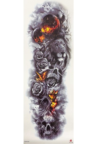 Takıştır Geçici Aslan ve Kurukafa Modelli Kol Dövme Tattoo Takıştır Geçici Aslan ve Kurukafa Modelli Kol Dövme Tattoo