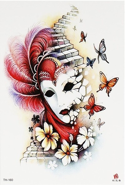 Takıştır Geçici Maske ve Kelebek Dövme Tattoo