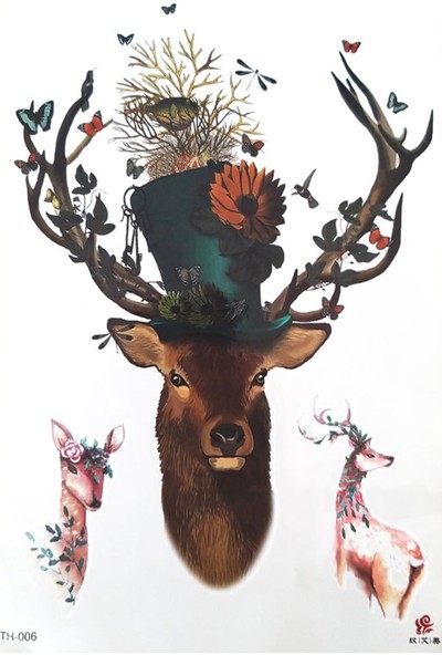 Takıştır Geçici Geyik, Kuş, Çiçek Dövme Tattoo