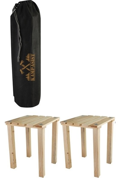 Kamp Asist2 Li Ahşap Pratik Katlanır Çantalı Kamp Taburesi 2 Adet