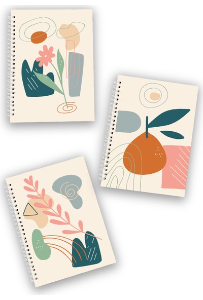 3'lü Spiralli Çizgisiz Defter Seti - Flowers Series