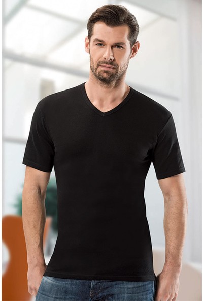 Anıt 1109 Ribana Siyah V Yaka Kollu Fanila