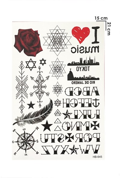 Takıştır Geçici Gül, Tüy ve Karışık Dövme Tattoo