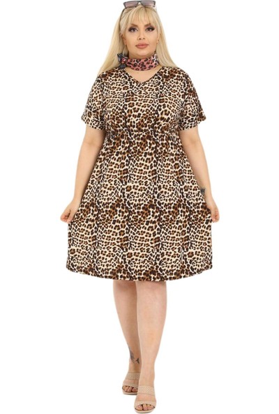 Hanezza Büyük Beden Bel Lastikli Viskon Midi Elbise Hanezza Büyük Beden Bel Lastikli Viskon Midi Elbise