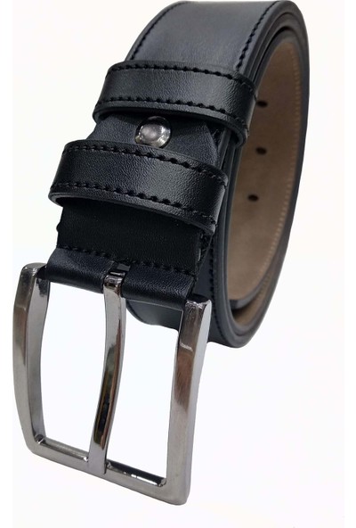 Gutiero Erkek Deri Kemer Siyah Dikişli 4 cm