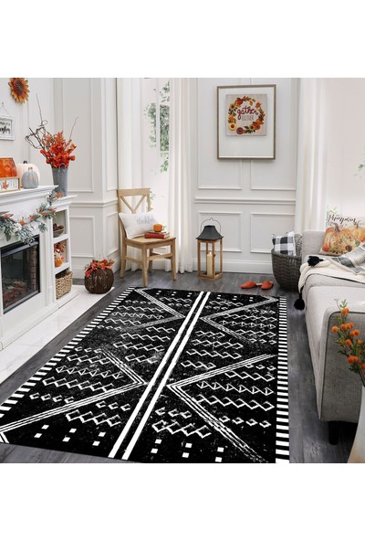 Jungle Halı Siyah Tabanlı Eskitmeli Etnik Desenli Dijital Baskılı Halı Jungle Halı Siyah Tabanlı Eskitmeli Etnik Desenli Dijital Baskılı Halı