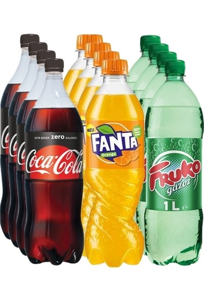 Evin Popüler Üçlüsü 1 Lt 12'li Paket Coca-Cola Şekersiz - Fanta - Fruko Evin Popüler Üçlüsü 1 Lt 12'li Paket Coca-Cola Şekersiz - Fanta - Fruko