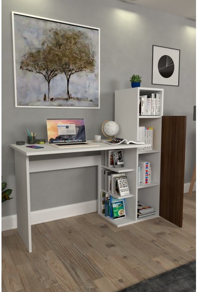 Moonlife Diamond Dolaplı Çalışma Masası Beyaz Ceviz