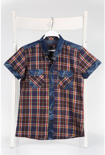 Ette Ekose Desenli Kırmızı Çocuk Kot Gömlek