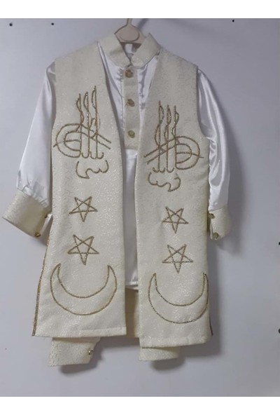 Başak Çocuk Giyim Tuğra Taşlı Yelekli Kaftan 1/7 Yaş - Krem - 2-3 Yaş