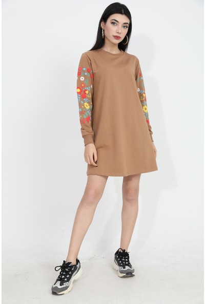 VprModa Kolları Çiçek Desenli Kadın Tunik Elbise