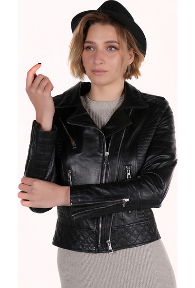 Woog Gamze Model Kadın Siyah Deri Ceket Woog Gamze Model Kadın Siyah Deri Ceket