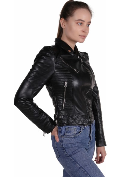 Woog Melissa Model Kadın Siyah Hakiki Deri Ceket Woog Melissa Model Kadın Siyah Hakiki Deri Ceket