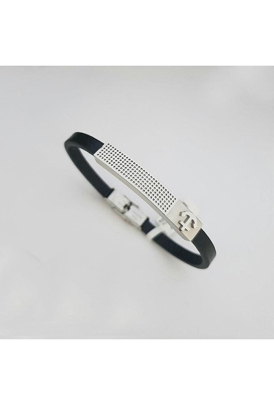 Pier Gümüş Siyah Deri Ikili Çelik Erkek Bileklik