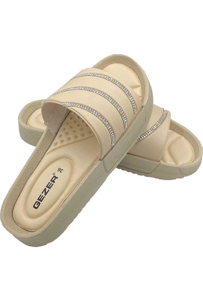 Gezer Kadın Krem Pırlanta Desenli Spor Terlik