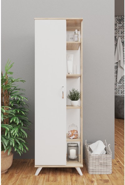 Aeka Mono Çok Amaçlı Banyo Dolabı 9 Raflı Kapaklı Beyaz Aeka Mono Çok Amaçlı Banyo Dolabı 9 Raflı Kapaklı Beyaz