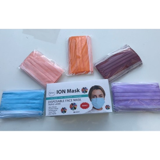 ION Mask Gökkuşağı 5 Renk 3 Katlı Telli Tek Kullanımlık Fiyatı
