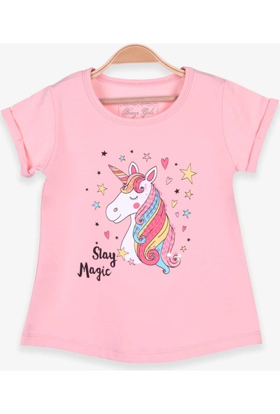 Breeze Kız Çocuk Tişört Unicorn Somon (2-6 Yaş)
